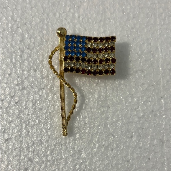 Jewelry | Vintage Red White Blue Rhinestone American Usa Flag Gold Tone ...